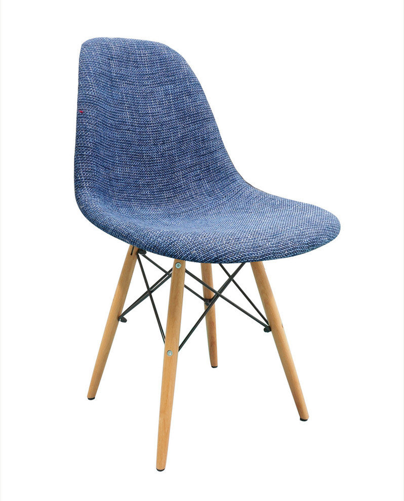 Blue Fabric Upholstered DSW Mid Century Shell Chair, Wood Eiffel Legs ...