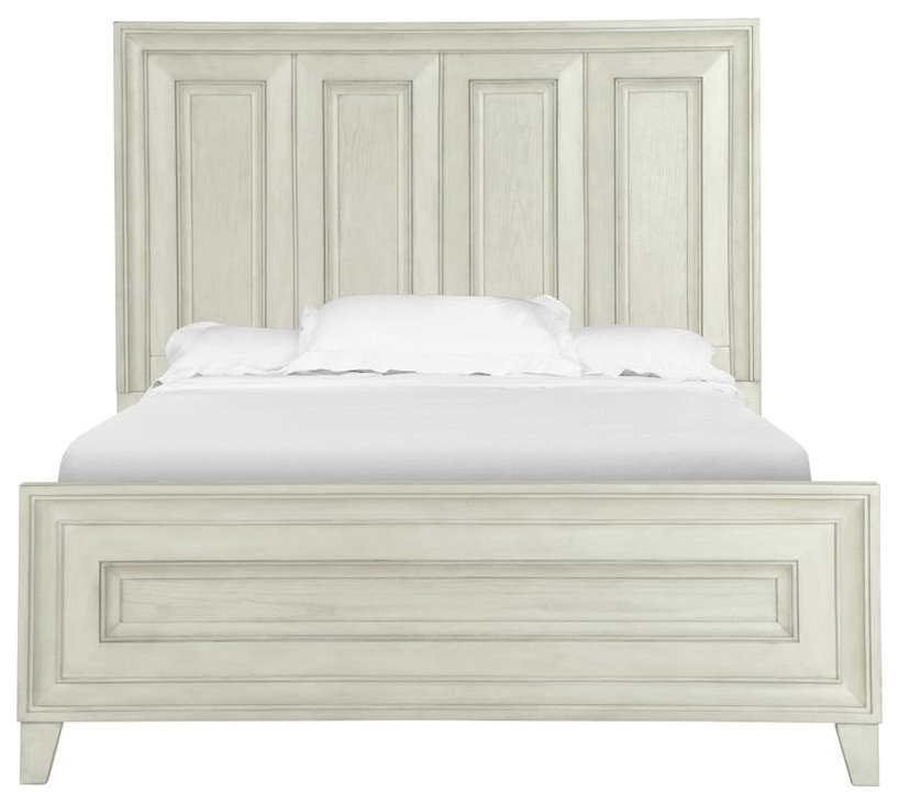Beaumont Lane Farmhouse Wood King Panel Bed in Weathered White, King ...