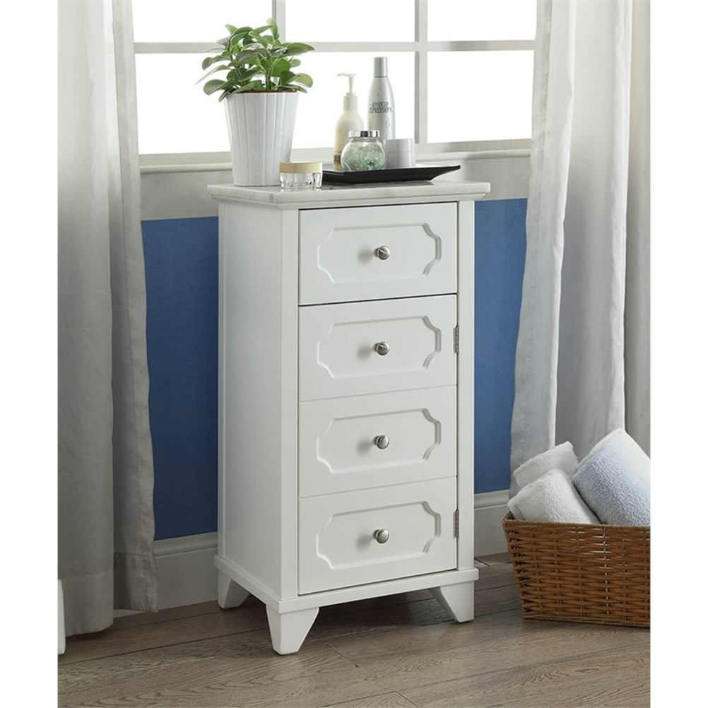 ACME Shakeia Wooden Rectangular 1-Drawer Cabinet With Marble Top, White ...