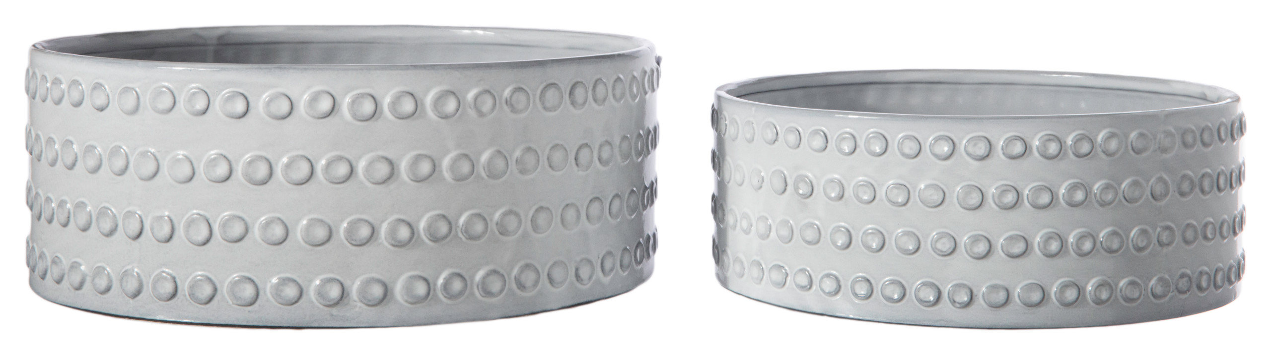 Round Ceramic Bowl with Bubble Banded Design Gloss Gray Finish, Set of ...