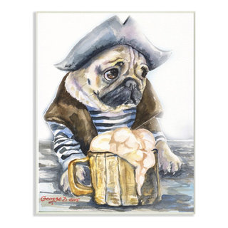 Pug As Sailor Funny Dog Pet Animal Watercolor Painting, 16"x20", 10x15 ...