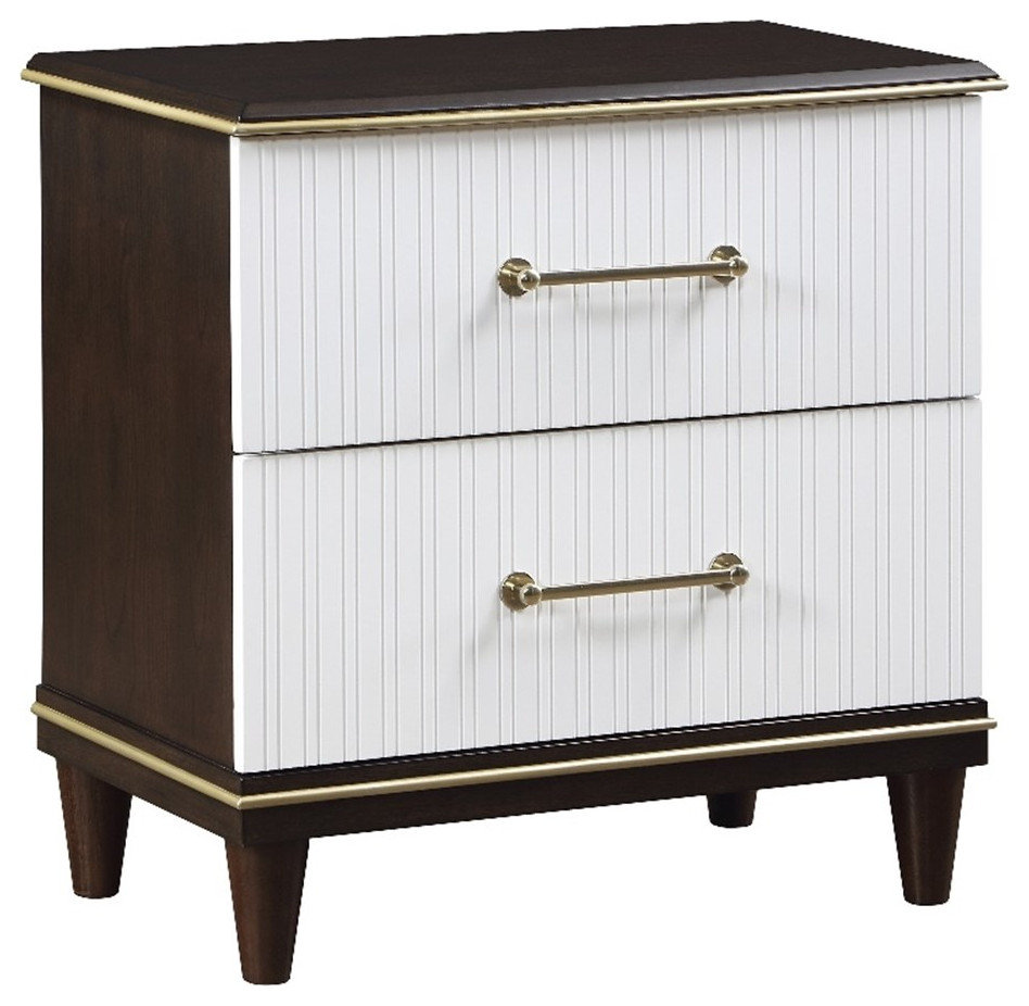 Lexicon Niles Wood Nightstand in 2-Tone with Gold Trim (White & Cherry) - Midcentury ...