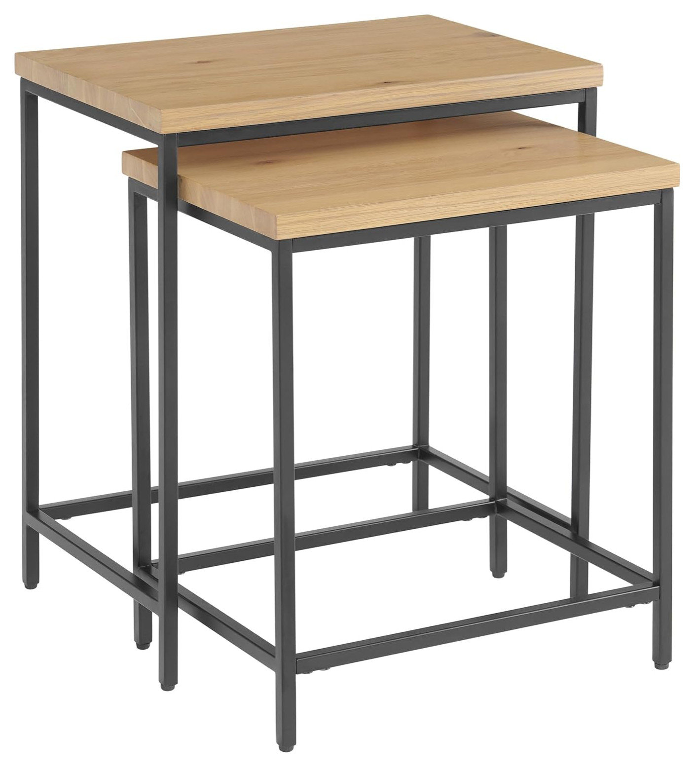 Set of 2 Minimalistic Nesting End Table, Open Metal Frame With Wooden Top, Oak - Industrial ...