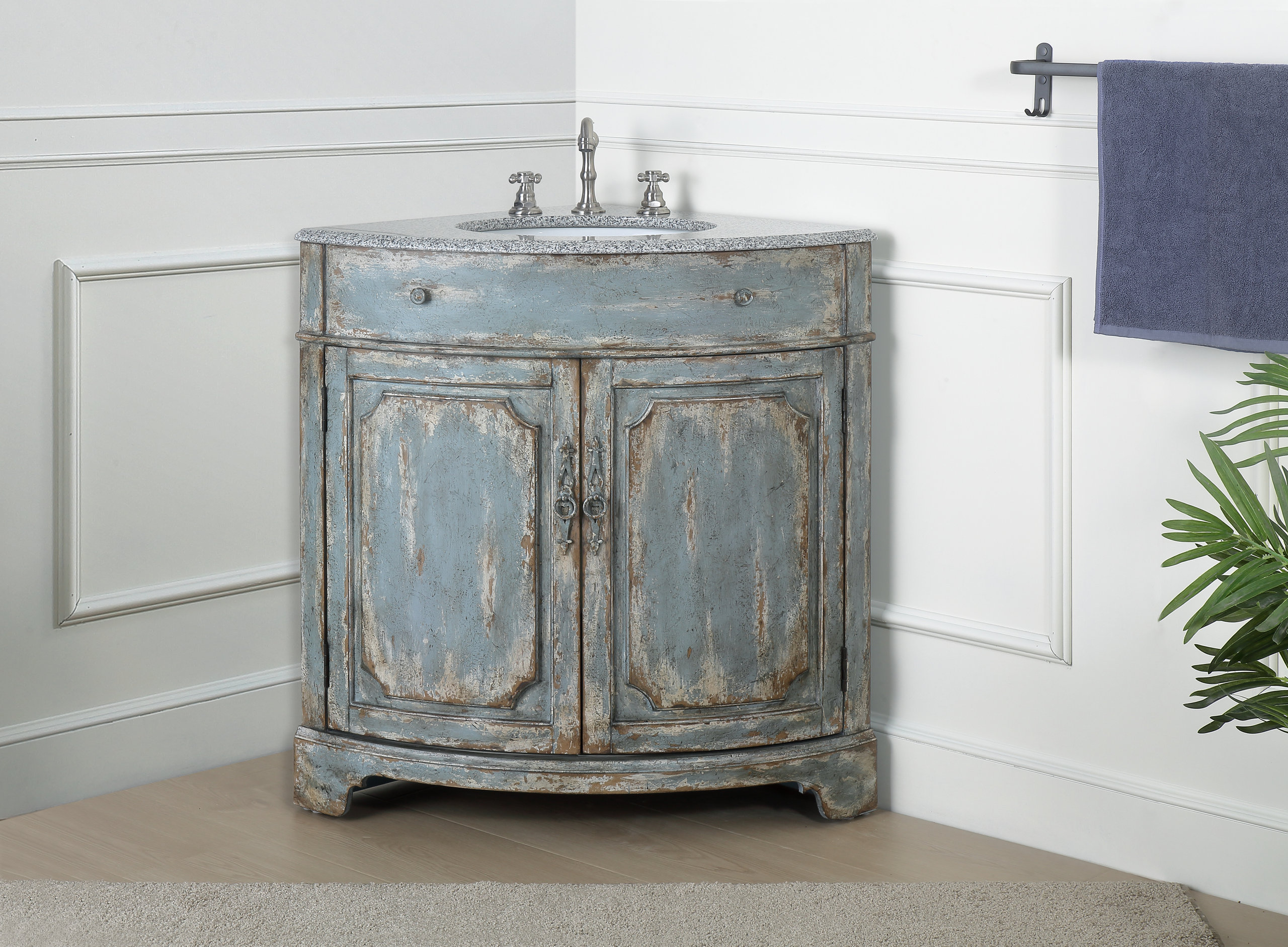 24" Triadsville Distressed Gray Beach Style Corner Bath Vanity ...