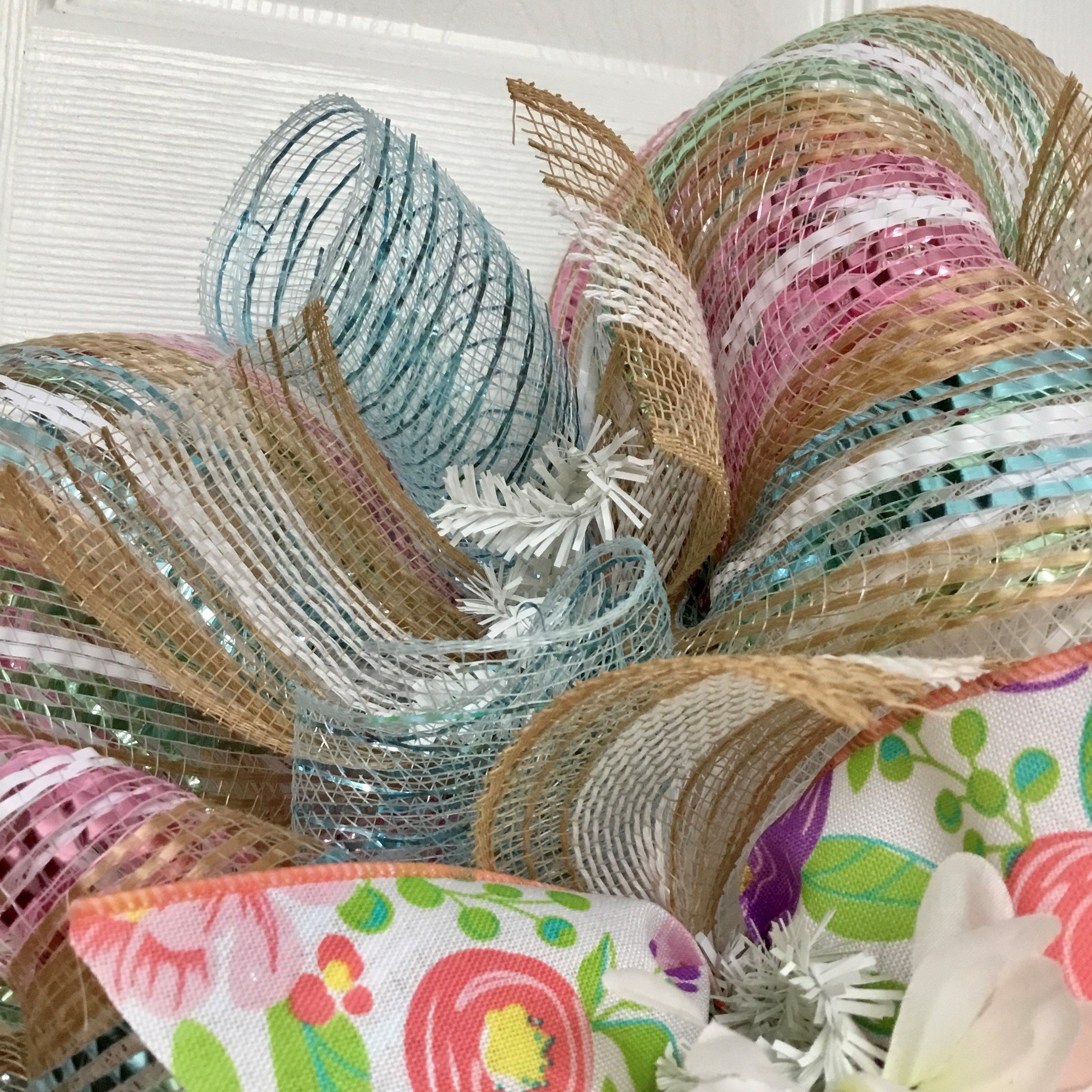 Pastel Spring Wreath With Daisies Handmade Deco Mesh - Farmhouse ...