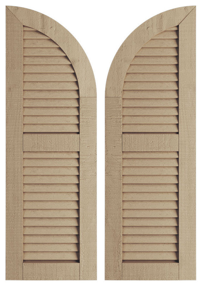 11"Wx24"H Hand Hewn Joined BnB Elliptical Top Faux Wood Shutters, 18"W ...