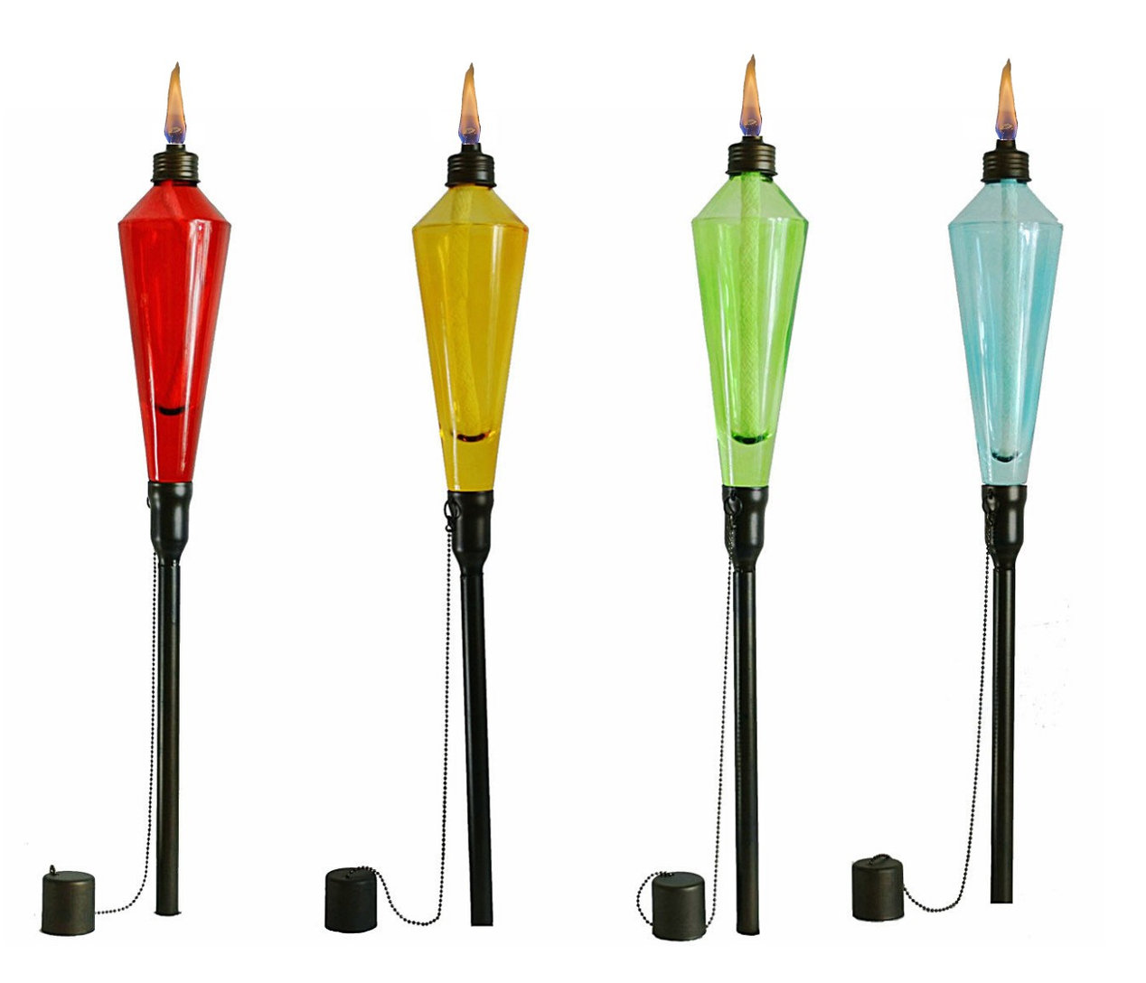 Assorted Color Outdoor Glass Garden Torch Light With Metal Pole, Set of ...