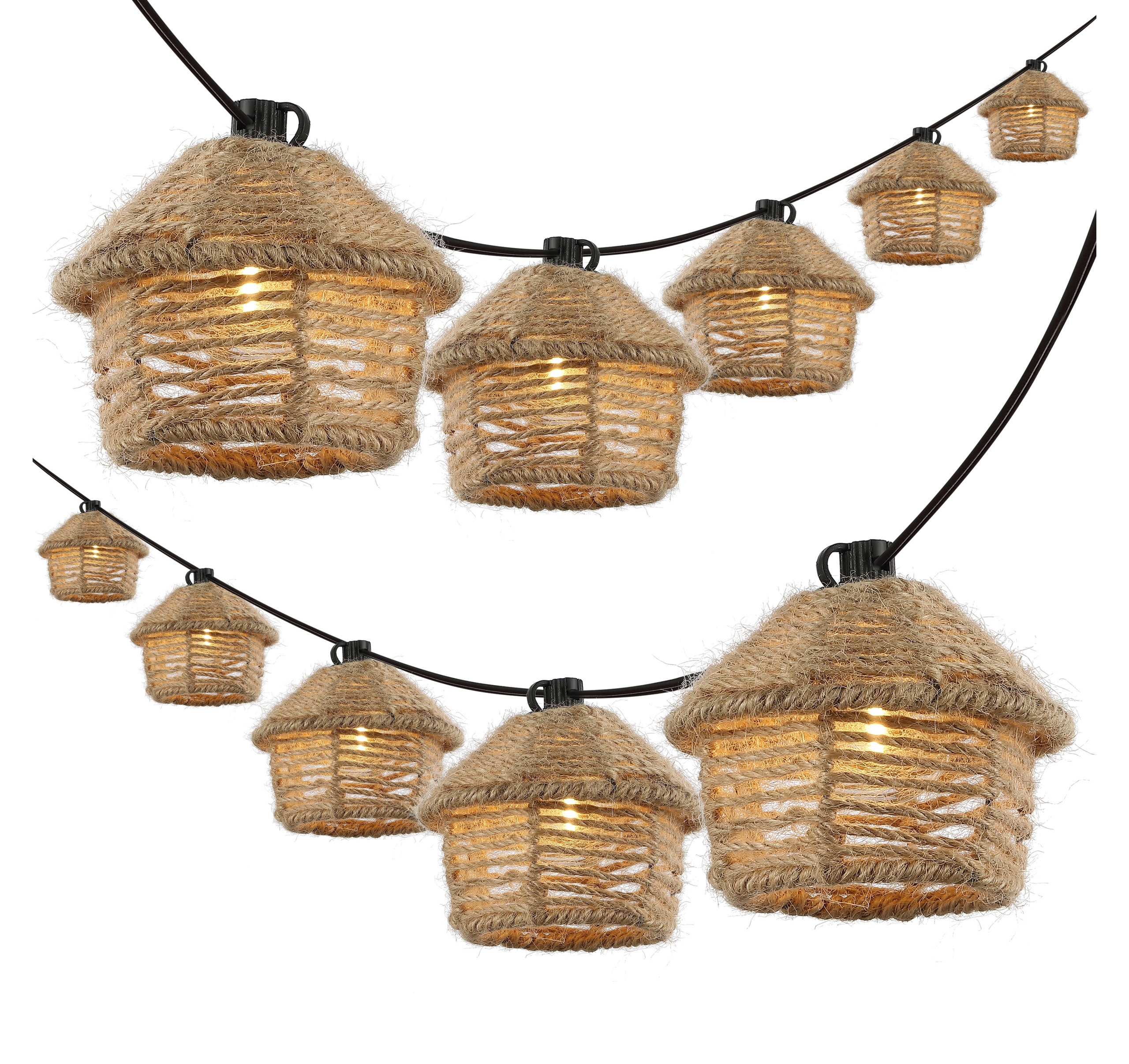 10-Light Indoor/Outdoor 10 ft G40 Tiki Hut Hemp Rope Shaded String ...