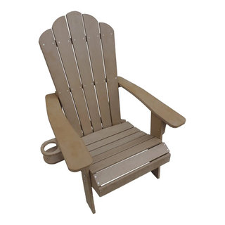 Traditional Adirondack Chair, Slatted Slanted Seat With Side Cup Holder ...