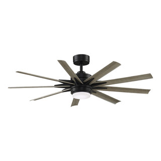 Odyn Ceiling Fan, Black With Weathered Wood Blades, 56" - Transitional ...