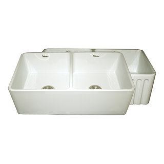 Fireclay Reversible Double Bowl Kitchen Sink, Smooth Front Apron on One ...