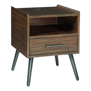 Midcentury Modern End Table, 2 USB Charging Ports & Lower Storage ...