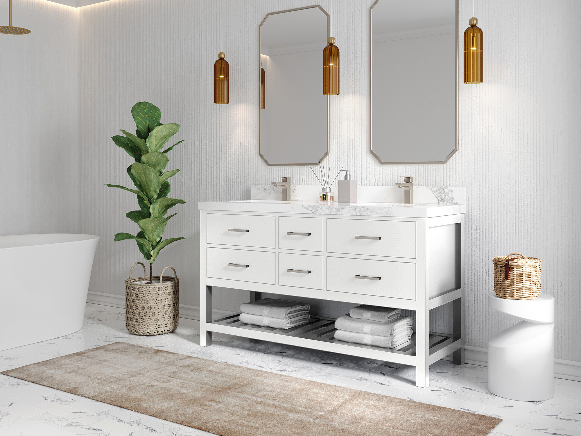 Willow Collections Parker Bathroom Vanity, 60" Double - Transitional ...