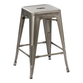 Hart Metal Counter Stool, Clear Brushed, 24" - Industrial - Bar Stools ...