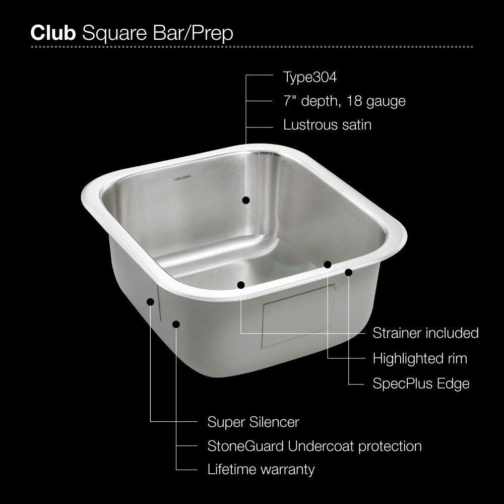 Houzer MS-1708 Club 16-1/4" Undermount Single Basin Stainless ...