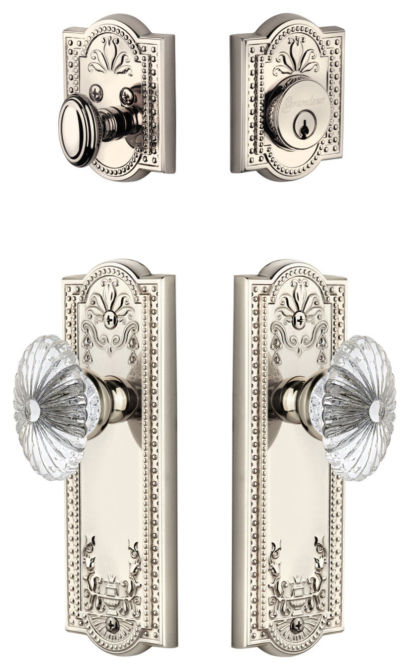 Parthenon Plate with Burgundy Crystal Knob and Deadbolt in Polished ...
