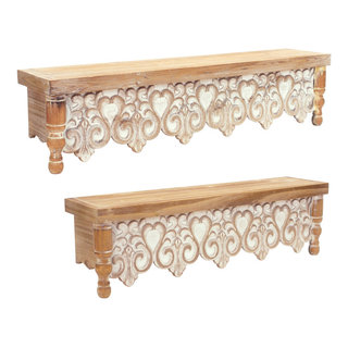 Wooden Floating Wall Shelf, 2-Piece Set - French Country - Display And ...
