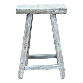 Rustic Raw Rough Wood Grain Rectangle Slim Stool Bench Side Table ...