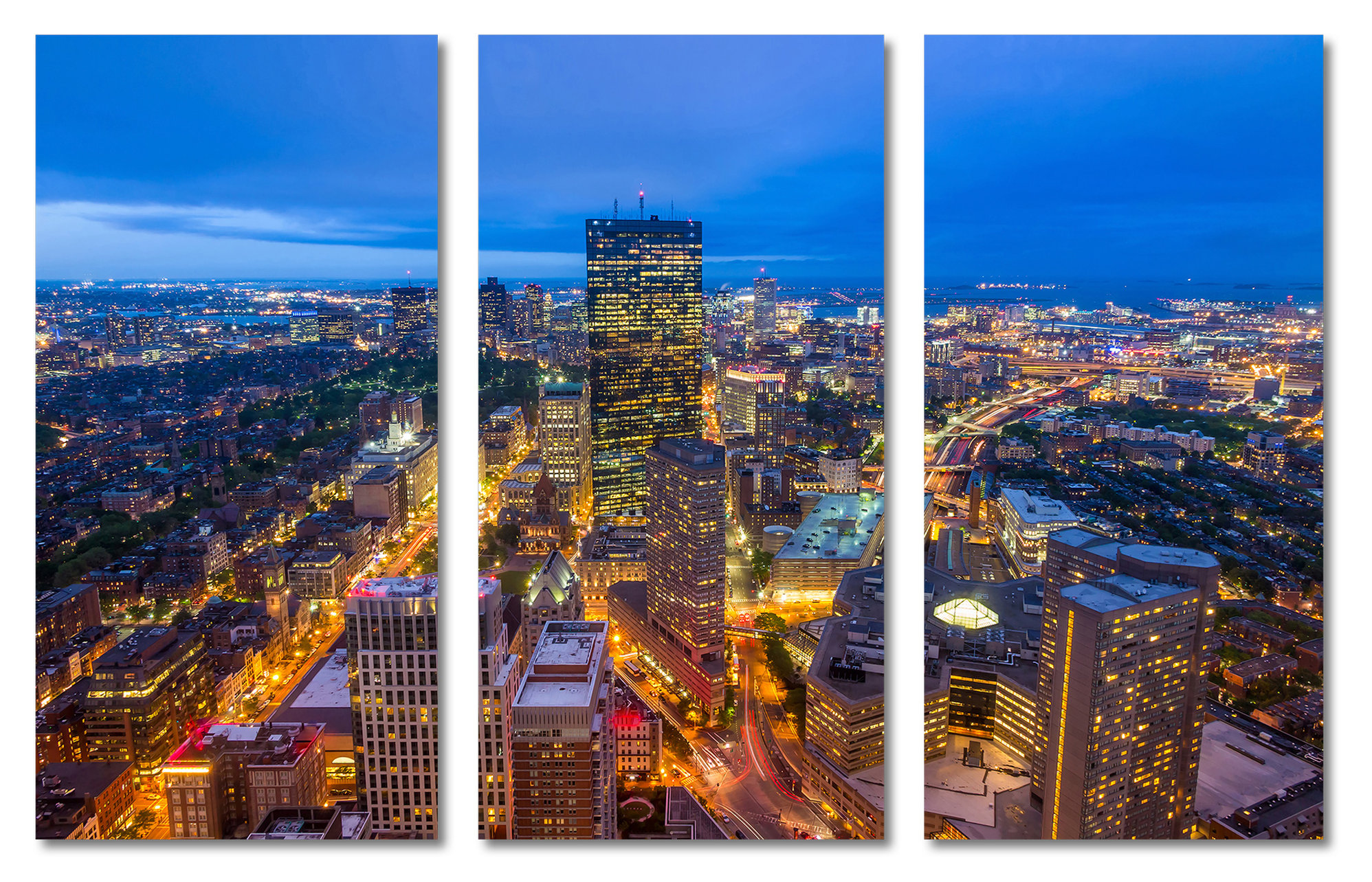 Boston City Skyline, Canvas Print, 3 Panel Split, Triptych Wall Art ...