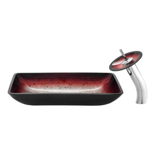 Cascade Rectangular Glass Vessel Sink with Faucet, Ember Red ...