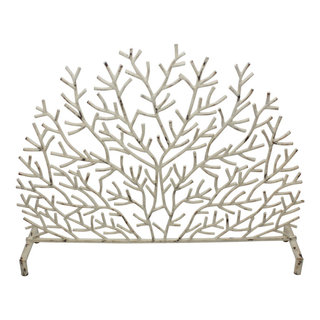 Distressed Cream White Twig Branch Iron Firescreen Arch Fireplace ...