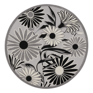 8' Blue and Orange Round Floral Power Loom Area Rug - Contemporary ...