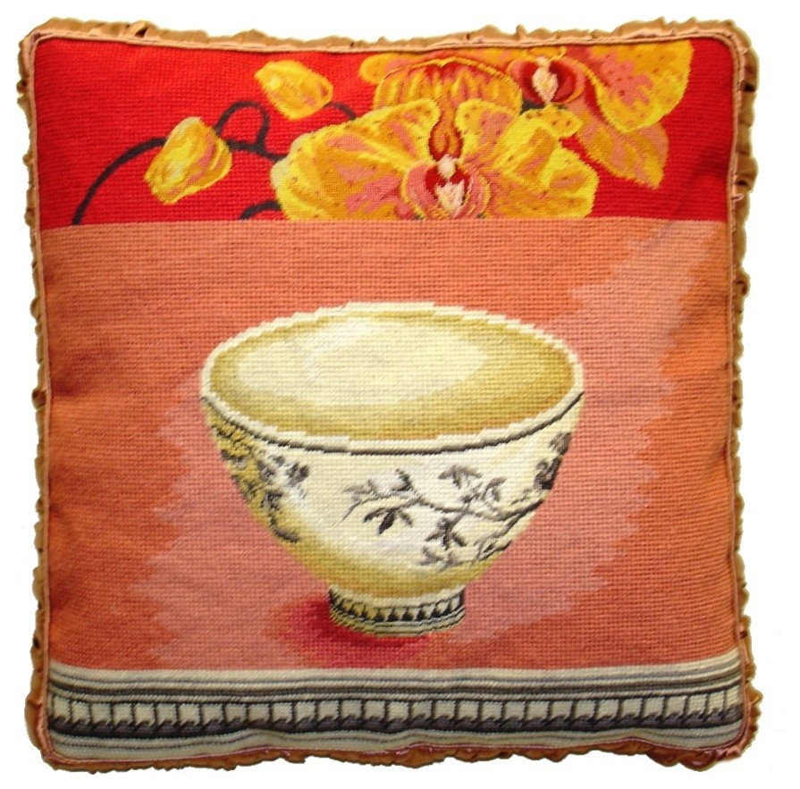 Bowl Petit Point Pillow - Asian - Decorative Pillows - by Hkh Intl | Houzz