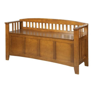 Classic Storage Bench, Flip-Up Top and Slatted Backrest, Medium Cherry ...