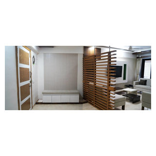 Vestibule Seating with Storage and Separate living room using wooden ...