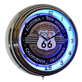US Route 66 Historic Highway Neon Wall Clock Home Decor - Contemporary ...