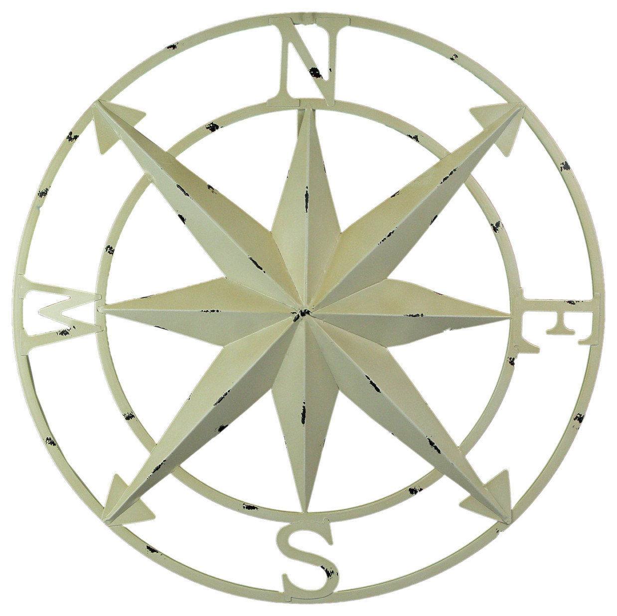 Antiqued White Indoor Outdoor Metal Compass Rose Wall Sculpture 20.5 ...