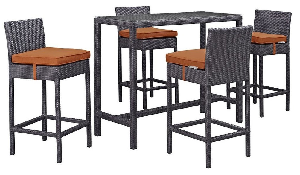 Convene 5-Piece Outdoor Patio Pub Set, Orange - Tropical - Outdoor Pub ...