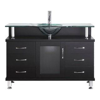 Vincente 48" Single Vanity,Espresso,Clear Tempered Glass Top,Round Sink ...