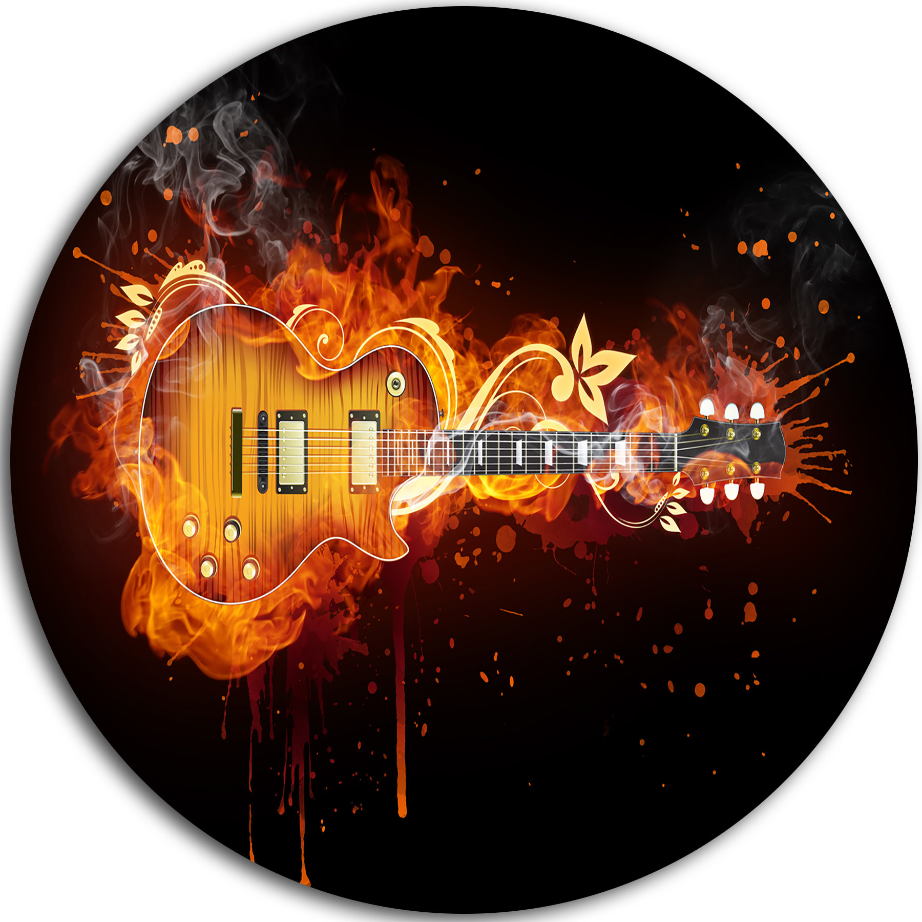 Electric Guitar, Abstract Digital Art Round Wall Art, Disc of 36 inch ...
