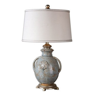 Bowery Hill Modern Textured Ceramic Lamp in Distressed Light Blue ...