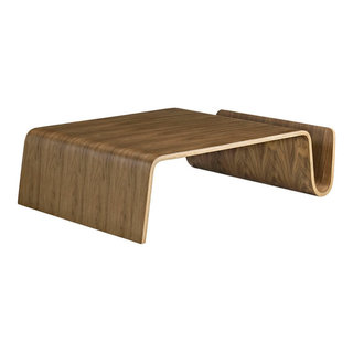 Wooden Coffee Table With Curved Magazine Rack, Brown - Contemporary ...