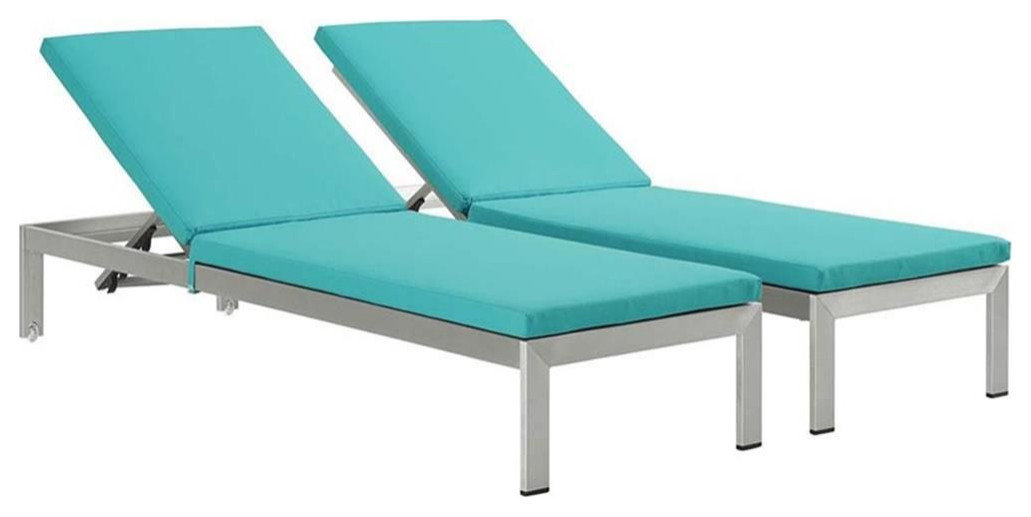 Pemberly Row Modern Fabric Patio Chaise Lounge in Turquoise (Set of 2 ...
