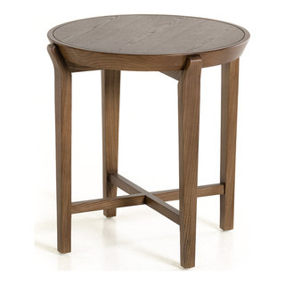 25" Walnut Wood And Veneer Side Table - Transitional - Side Tables And ...