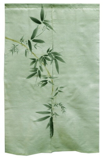 Bamboo Leaves Green Linen Noren Curtain - Asian - Tapestries - by T ...