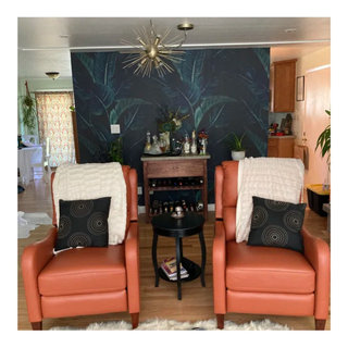 Tropical living room with orange leather recliners - Living Room ...