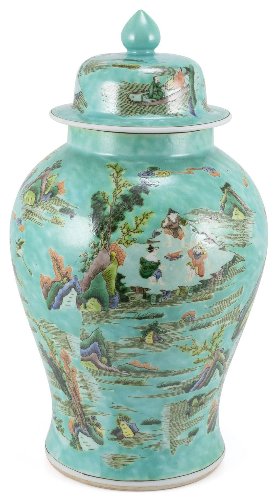 Chinoiserie Green Landscape Temple Jar - Asian - Decorative Jars And ...