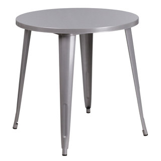 Flash Commercial Grade 30" Round Silver Metal Table - CH-51090-29-SIL ...