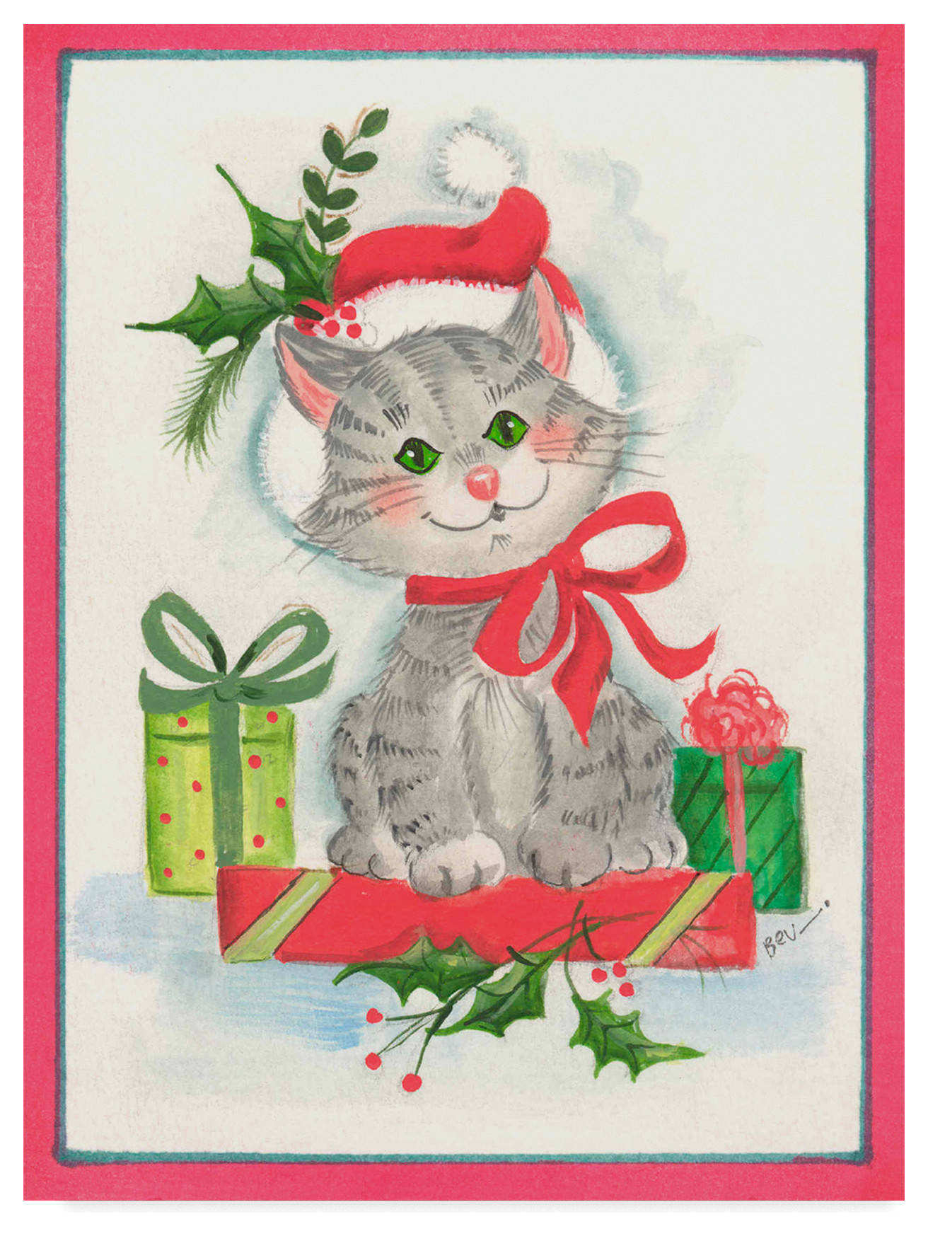 Beverly Johnston 'Gray Christmas Cat' Canvas Art, 35"x47", 35"x47 ...