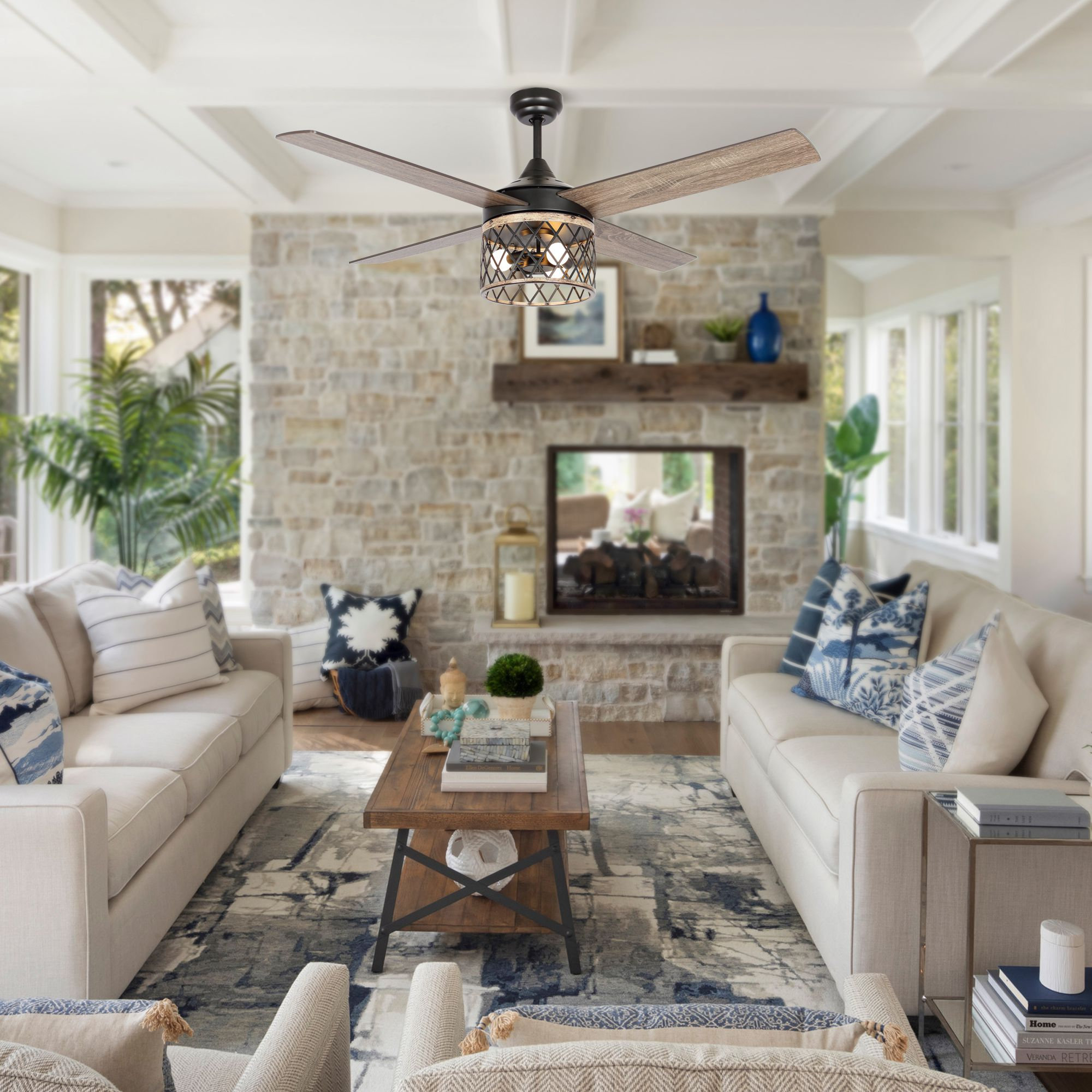 52-in 4-Blade Woodgrain Farmhouse Ceiling Fan with Remote - Farmhouse ...