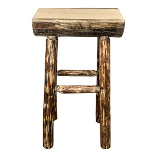 Counter Height Half Log Barstool With Exterior Stain Finish, 30 ...