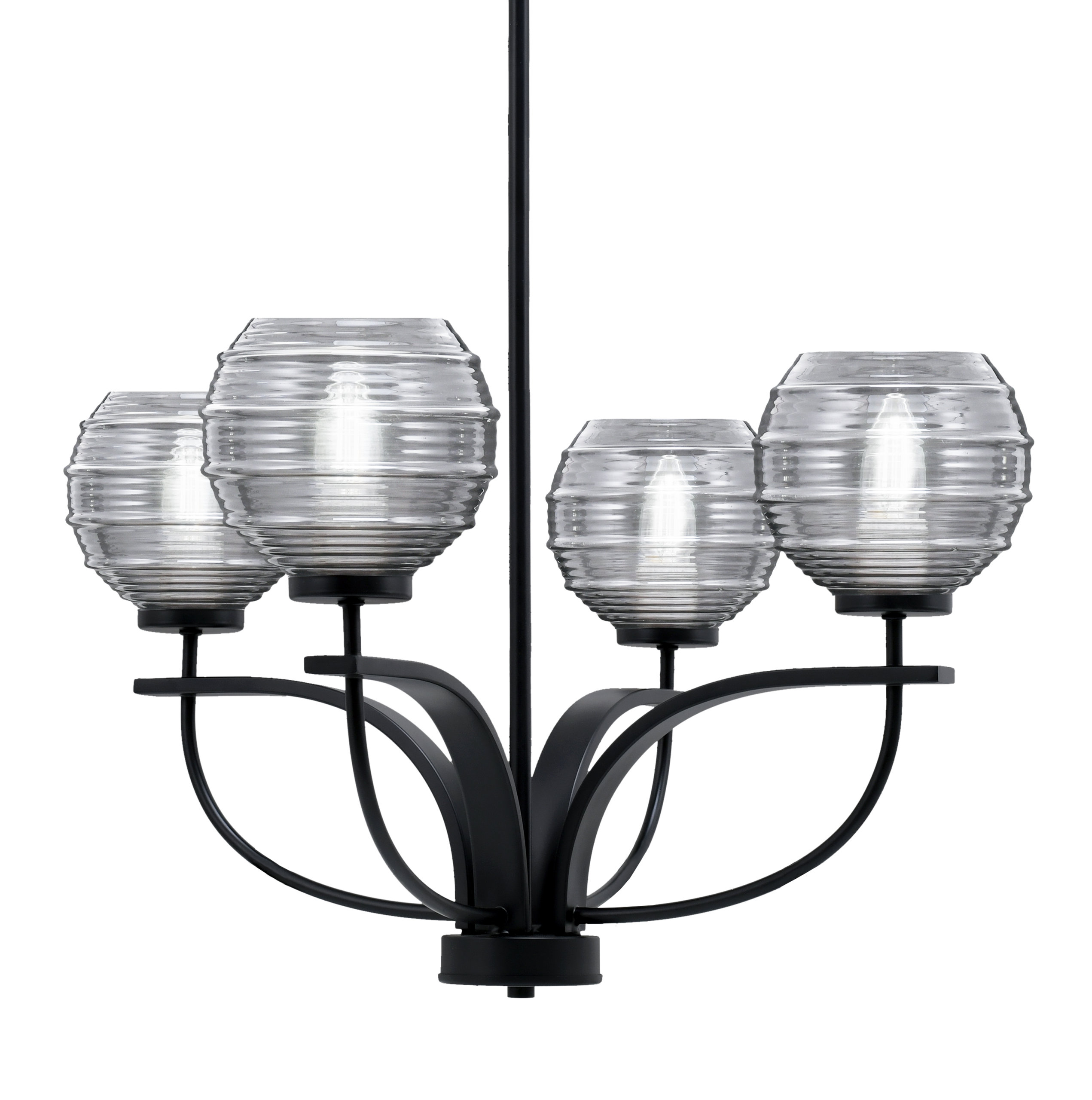 Cavella 4 Light Chandelier, Matte Black Finish, 6" Smoke Ribbed Glass ...