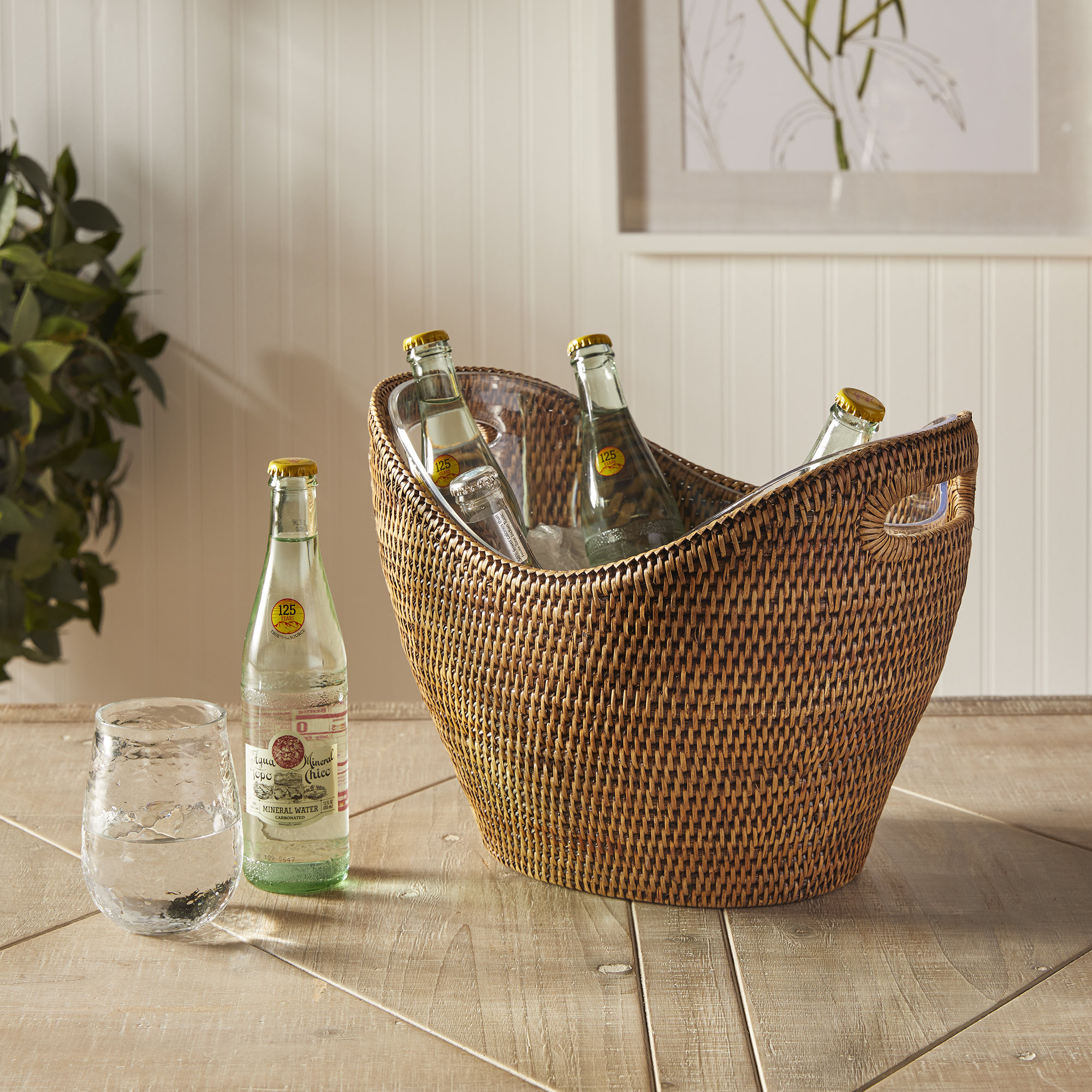 Burma Rattan Beverage Tub Large, 14.25 x 10.75 x 10.75;Insert: 13.75 x ...