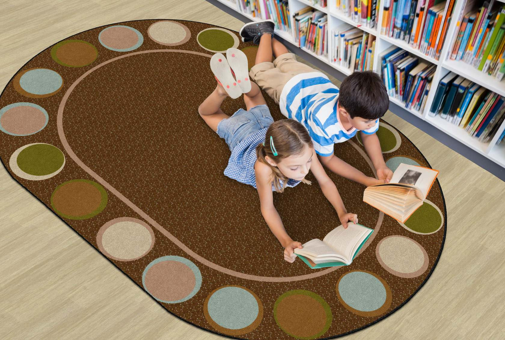 Flagship Carpets FA1341-45FS 7'6x12 Sitting Spots Earth Tone Oval Rug ...