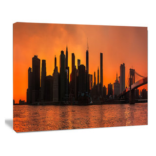 Silhouettes of Manhattan Panorama, Extra Large Canvas Art Print, 40"x30 ...