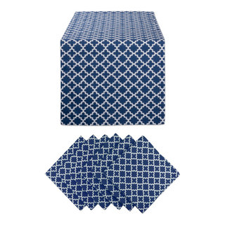 Table Set Nautical Blue Lattice Set of 7 - Mediterranean - Table ...